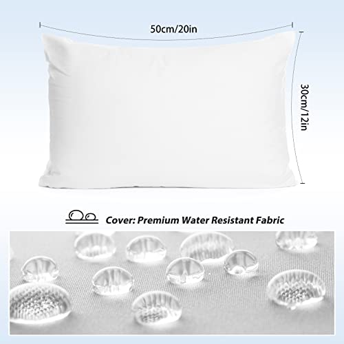 Fixwal 12 x 20 Outdoor Pillow Inserts Set of 4, Waterproof Decorative Throw Pillows Insert, Square Lumbar Pillow for Bed, Sofa, Chair, Patio, Living Room, Garden ( White )