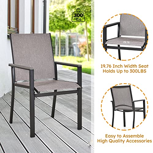 MEOOEM Patio Dining Set 5 Pieces Outdoor Metal Furniture Set, 4 x Textilene Chairs with 37 INCH Rectangular Umbrella Table for Outdoor Garden Backyard