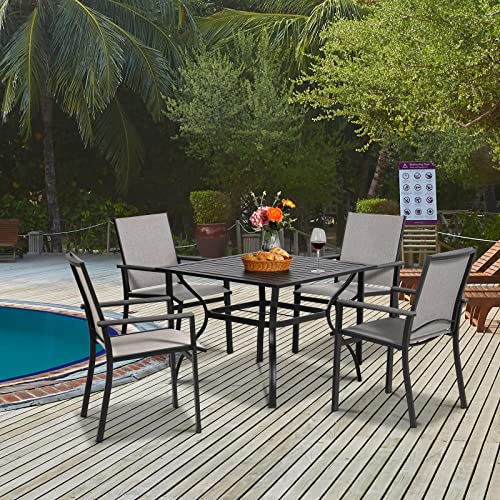 MEOOEM Patio Dining Set 5 Pieces Outdoor Metal Furniture Set, 4 x Textilene Chairs with 37 INCH Rectangular Umbrella Table for Outdoor Garden Backyard