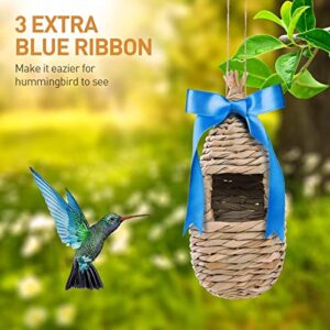 WDEFUN Humming Bird Houses for Outdoor Hanging, Natural Grass Bird Hut,Hand Woven Hummingbird Nest,Wren Finch Bird House for Garden Window Outdoor Home 3 Pack