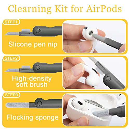 Walrfid Airpods Electronic Screen 7 in 1 Cleaner Kit Laptop Keyboard Cleaning Tool for ipad/iwatch/Computer/Phone/MacBook with 5ml Touchscreen Cleaners Mist (Grey)