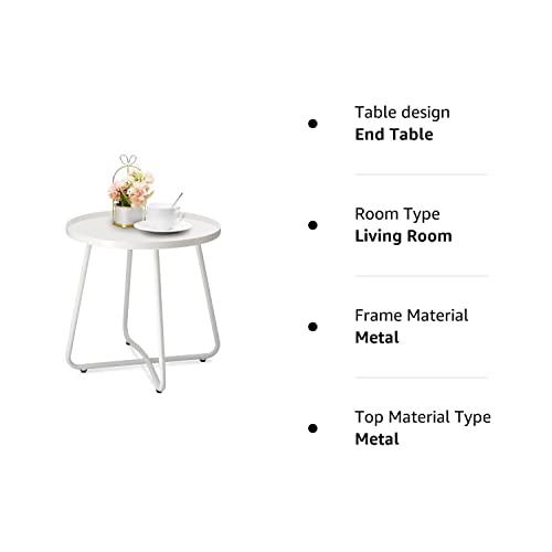 danpinera Outdoor Side Tables, Weather Resistant Steel Patio Side Table, Small Round Outdoor End Table Metal Side Table for Patio Yard Balcony Garden Bedside White