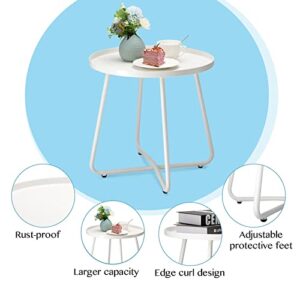 danpinera Outdoor Side Tables, Weather Resistant Steel Patio Side Table, Small Round Outdoor End Table Metal Side Table for Patio Yard Balcony Garden Bedside White