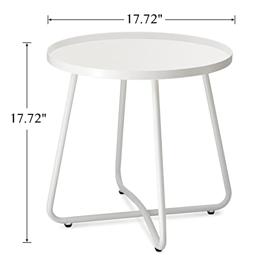 danpinera Outdoor Side Tables, Weather Resistant Steel Patio Side Table, Small Round Outdoor End Table Metal Side Table for Patio Yard Balcony Garden Bedside White