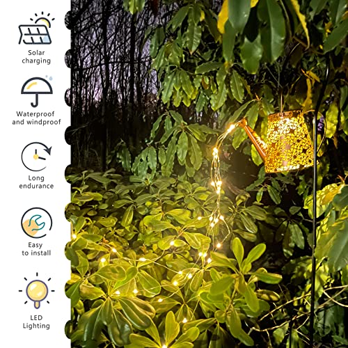 BALGELI Outdoor Solar Garden Lights Decor, Waterproof Watering Can Landscape Lights with Led, Retro Metal Kettle String Lights - Porch Pathway Yard Deck Lawn Patio Walkway Lighting Decorative Lantern