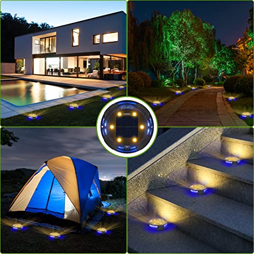 Solar Ground Lights, 8 Packs 𝟏𝟎 𝐋𝐄𝐃 𝟏𝟎𝟎𝟎𝐦𝐀𝐡 Solar Garden Lights IP65 Waterproof Outdoor In-Ground Landscape Lighting for Patio Pathway Lawn Yard Deck Driveway Walkway(Warm White+Blue)