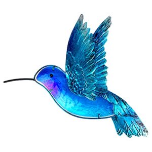 john’s studio metal hummingbird wall decor bathroom glass art iron sculpture outdoor hanging decoration for home bedroom garden patio porch or fence – blue