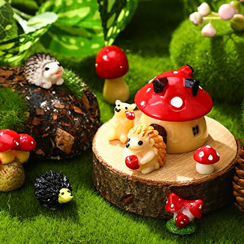 30 Pcs Resin Mini Hedgehog Mushroom Miniature Figurines Outdoor Garden Animals Figurines Fairy Garden Accessories Tiny Hedgehog Mushroom Figurines for House Terrarium Plant Pots Bonsai Craft Decor