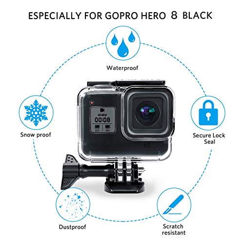 FINEST+ 60m Waterproof Housing Case for GoPro Hero 8 Black Diving Protective Housing Shell with Bracket Accessories for Go Pro Hero8 Action Came Rubber Material Pins Protect The Power Botton