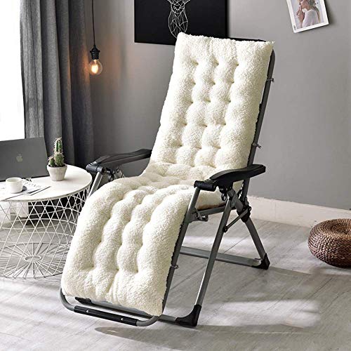 ZHUAN Lamb Velvet Garden Sun Lounger Cushion,100% Pearl Cotton Thick Padded Rocking Chair Sofa Cushion for Indoor Outdoor Patio Garden, Creamy-White 130x50x12cm(51.1x19.6x4.7)