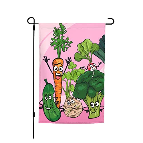 Funny Cartoon Vegetables Garden Flags Premium Food Cute Art Painting Yard Flag Holiday Party Flag Outdoor Farmhouse Decor Home Porch Flags 12 x 18inch