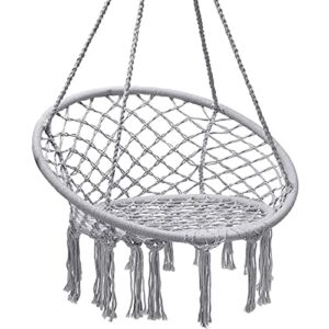 giantex hanging hammock chair, macrame hanging chair 330 pounds capacity, cotton rope handwoven tassels porch swing chair for bedroom, living room, yard, garden, balcony, indoor/outdoor(grey)