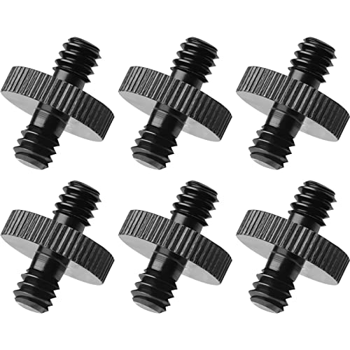 1/4" Male to 1/4" Male Threaded Tripod Screw Adapter Double Head Stud Standard Mounting Thread Converter for Camera Cage Mount Light Stand Monopo Shoulder Rig Tripod Black-6 Packs