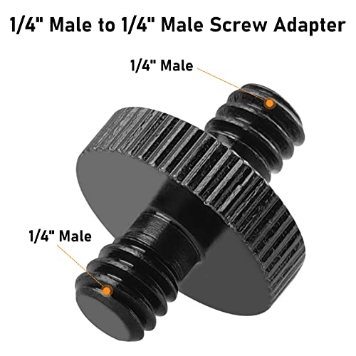 1/4" Male to 1/4" Male Threaded Tripod Screw Adapter Double Head Stud Standard Mounting Thread Converter for Camera Cage Mount Light Stand Monopo Shoulder Rig Tripod Black-6 Packs