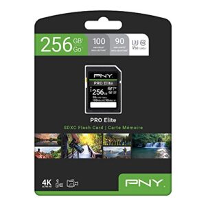 PNY 256GB PRO Elite Class 10 U3 V30 SDXC Flash Memory Card - 100MB/s, Class 10, U3, V30, 4K UHD, Full HD, UHS-I, Full Size SD