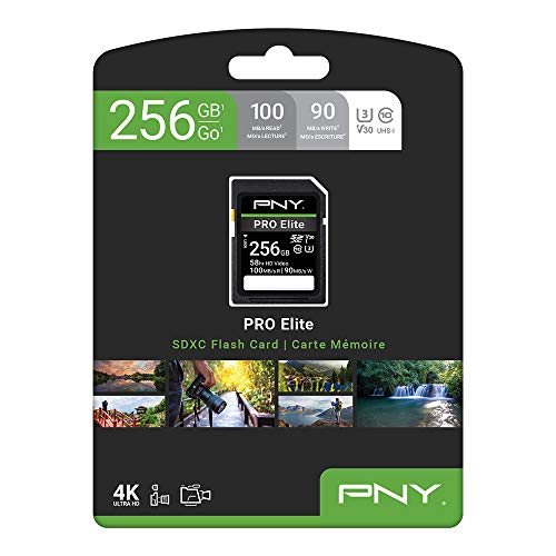 PNY 256GB PRO Elite Class 10 U3 V30 SDXC Flash Memory Card - 100MB/s, Class 10, U3, V30, 4K UHD, Full HD, UHS-I, Full Size SD