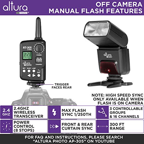 Altura Photo AP-305C Canon Flash Light with Manual Trigger - Camera Flash for Canon R, RP, 90D, 80D, 70D, SL2, T7I, T6, T6I, 5D, 6D, 7D, M6, M50, 2.4GHz TTL Speedlite for DSLR and Mirrorless Cameras