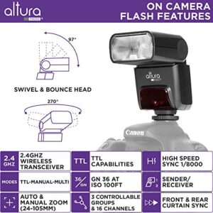 Altura Photo AP-305C Canon Flash Light with Manual Trigger - Camera Flash for Canon R, RP, 90D, 80D, 70D, SL2, T7I, T6, T6I, 5D, 6D, 7D, M6, M50, 2.4GHz TTL Speedlite for DSLR and Mirrorless Cameras