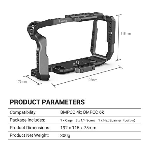 [New Version] SMALLRIG BMPCC 4K & 6K Cage for Blackmagic Design Pocket Cinema Camera 4K & 6K w/Cold Shoe, NATO Rail – 2203