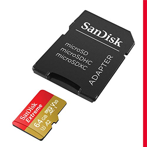 SanDisk 64GB Extreme microSDXC UHS-I Memory Card with Adapter - Up to 160MB/s, C10, U3, V30, 4K, A2, Micro SD - SDSQXA2-064G-GN6MA