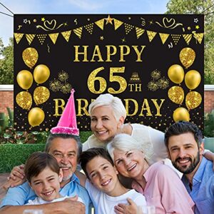 Trgowaul 65th Birthday Backdrop Gold and Black 5.9 X 3.6 Fts Happy Birthday Party Decorations Banner for Women Men Photography Supplies Background Happy Birthday Decoration