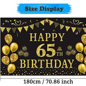 Trgowaul 65th Birthday Backdrop Gold and Black 5.9 X 3.6 Fts Happy Birthday Party Decorations Banner for Women Men Photography Supplies Background Happy Birthday Decoration