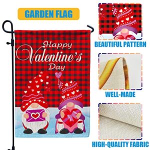 Happy Valentines Day Garden Flag , Gnome Burlap Flag 12x18 Inches for Yard Outdoor Outside Hanging Decorations Vertical Flag