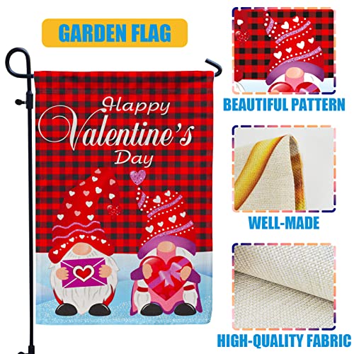 Happy Valentines Day Garden Flag , Gnome Burlap Flag 12x18 Inches for Yard Outdoor Outside Hanging Decorations Vertical Flag