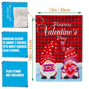 Happy Valentines Day Garden Flag , Gnome Burlap Flag 12x18 Inches for Yard Outdoor Outside Hanging Decorations Vertical Flag