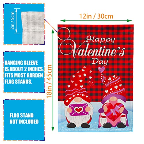 Happy Valentines Day Garden Flag , Gnome Burlap Flag 12x18 Inches for Yard Outdoor Outside Hanging Decorations Vertical Flag