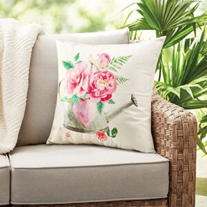 Ohok Spring Summer Outdoor Waterproof Pillow Covers 18x18 Set of 4 Farmhouse Decor Pillow Covers Flowers Live Bloom Outdoor Patio Throw Pillow Covers for Patio Funiture Garden Bed Couch Sofa