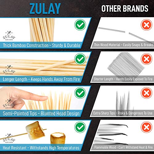 Zulay Kitchen Authentic Bamboo Marshmallow Smores Sticks - 40 Extra Long 30" Roasting Sticks - 5mm Heavy-Duty Bamboo Skewers - Thick Smore Sticks - Ideal for Grilling - Marshmallow Sticks Camping