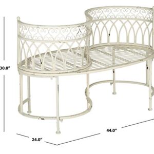 SAFAVIEH Outdoor Collection Lara Victorian Antique White Iron Kissing Bench