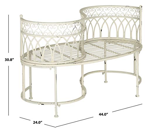 SAFAVIEH Outdoor Collection Lara Victorian Antique White Iron Kissing Bench