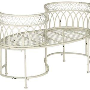 SAFAVIEH Outdoor Collection Lara Victorian Antique White Iron Kissing Bench