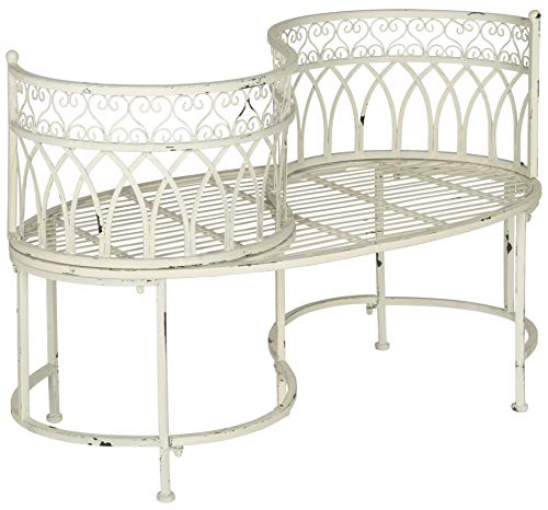 SAFAVIEH Outdoor Collection Lara Victorian Antique White Iron Kissing Bench