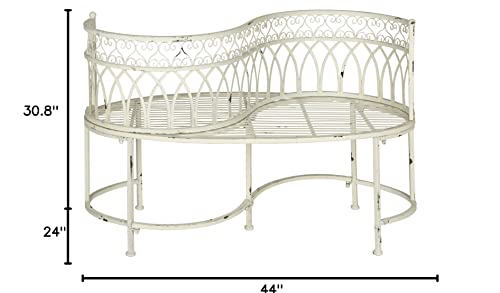 SAFAVIEH Outdoor Collection Lara Victorian Antique White Iron Kissing Bench