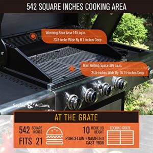 Sophia & William 4-Burner Propane Gas Grill with Side Burner and Porcelain-Enameled Cast Iron Grates 42,000BTU Outdoor Cooking Stainless Steel BBQ Grills Cabinet Style Patio Garden Barbecue Grill