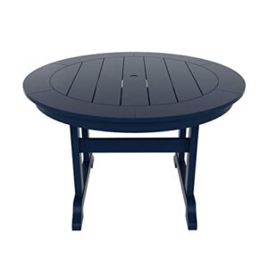 WO Outdoor Adirondack Patio Dining Chair Table 5 PCS Set Seashell Back Armchair Round Table Retro Aesthetic for Outside Restaurant Dining, Resort, Hotel, Lawn, Garden (Navy Blue)