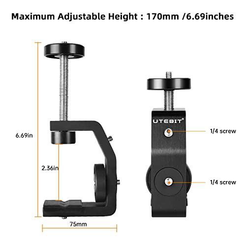 UTEBIT Universal C-Clamp with 1/4" Thread Hole Heavy Duty Aluminum Clamps 2.36 Inch for Desktop Mount Holder LCD Monitor Flash Desks Home Woodworking