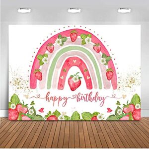 mocsicka strawberry birthday backdrop rainbow berry sweet party decorations photo backdrops sweet girl happy birthday photography background (7x5ft)