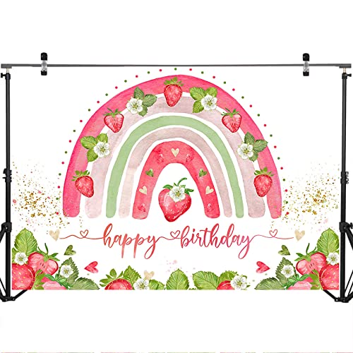 Mocsicka Strawberry Birthday Backdrop Rainbow Berry Sweet Party Decorations Photo Backdrops Sweet Girl Happy Birthday Photography Background (7x5ft)