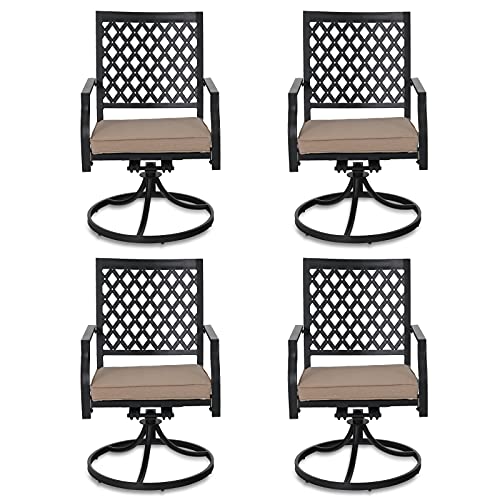 PHI VIALLA Patio Outdoor Swivel Dining Chairs Outdoor Furniture Chairs Set of 4 with Cushion Suports 300lbs for Lawn Garden Backyard Weather Resistant-Black Frame