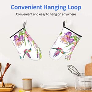 Garden with Birds and Flowers Printed Heat Resistant Kitchen Oven Gloves, Non-Slip Washable Cooking Gloves for Baking and Grilling