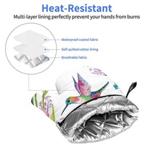 Garden with Birds and Flowers Printed Heat Resistant Kitchen Oven Gloves, Non-Slip Washable Cooking Gloves for Baking and Grilling