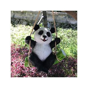 goods247 cute black and white panda swing on bamboo creative statue as garden decoration