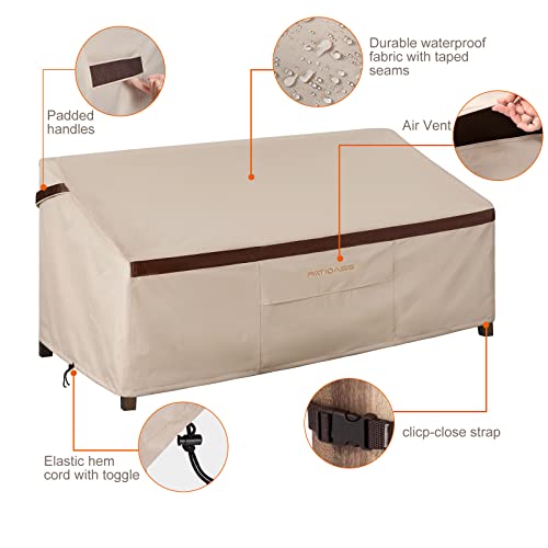 PATIOASIS Patio Loveseat Cover Waterproof 3 Seater Outdoor Deep Lounge Sofa Covers 79inch x 37inch x 35inch (L x W x H) Lawn Patio Furniture Covers with Air Vent Beige & Brown