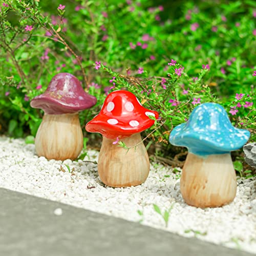 Mushroom Garden Decor - 3-Pack Ceramic Mushrooms for Garden, Mushroom Statue Decor, Fairy Garden Ceramic Lawn Ornament Patio Decor