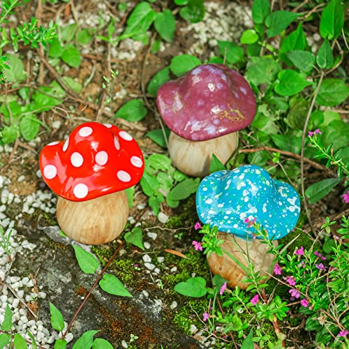 Mushroom Garden Decor - 3-Pack Ceramic Mushrooms for Garden, Mushroom Statue Decor, Fairy Garden Ceramic Lawn Ornament Patio Decor