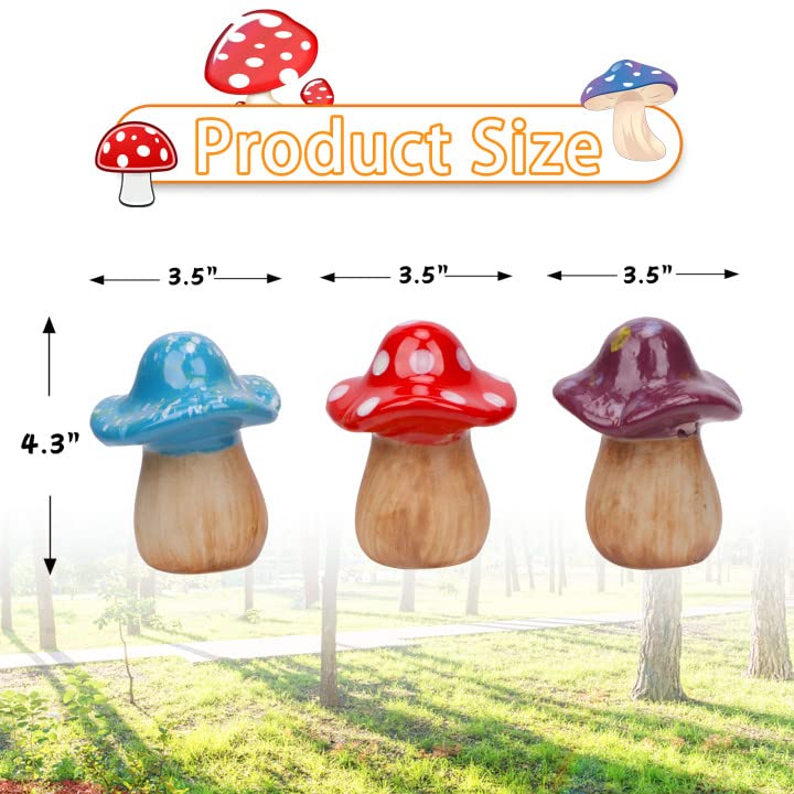 Mushroom Garden Decor - 3-Pack Ceramic Mushrooms for Garden, Mushroom Statue Decor, Fairy Garden Ceramic Lawn Ornament Patio Decor